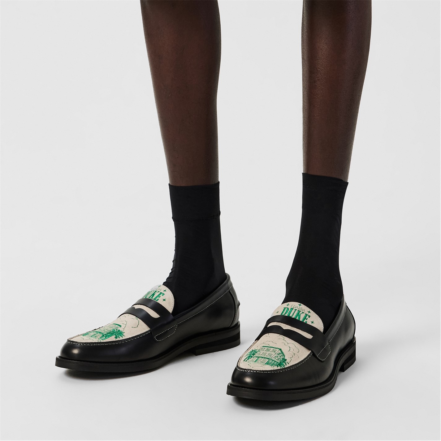 DUKE AND DEXTER | Casa Duke Penny Loafers | Men | Black/White | Flannels
