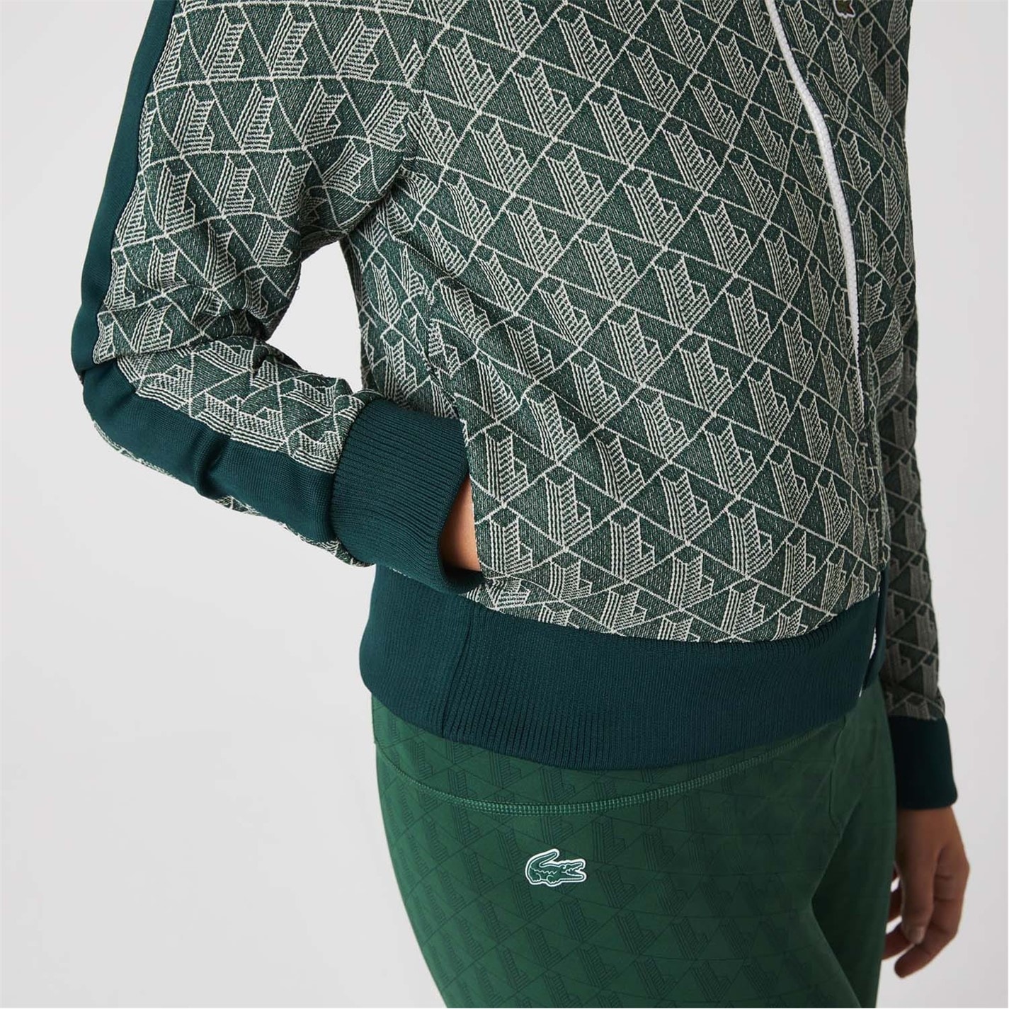 Lacoste | Regular Fit Monogram Print Zip Sweatshirt | Women | Green ...