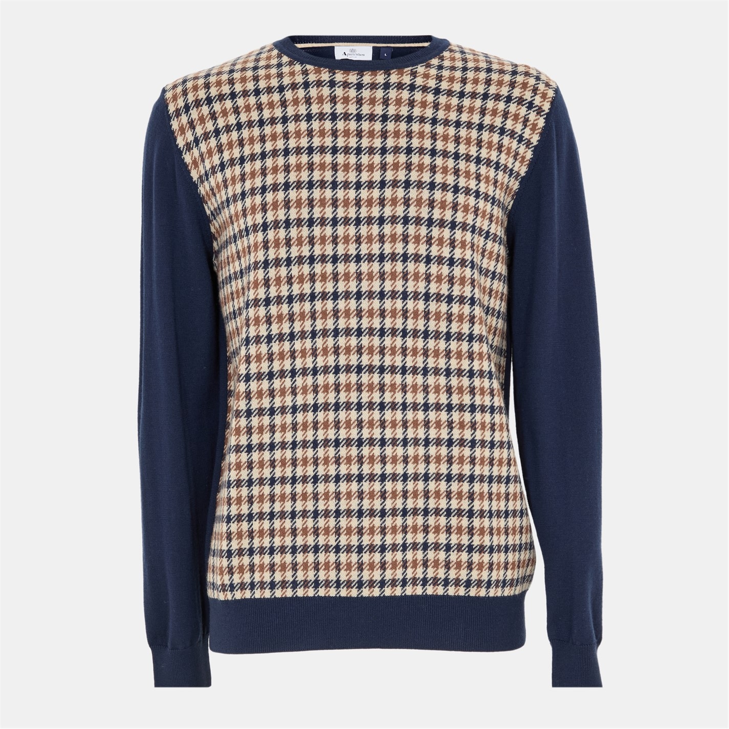 AQUASCUTUM | Men's Knitted Crew Neck Jumper | Men | Check | Flannels