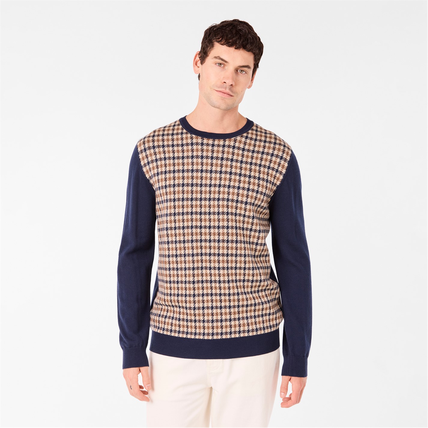 AQUASCUTUM | Men's Knitted Crew Neck Jumper | Men | Check | Flannels
