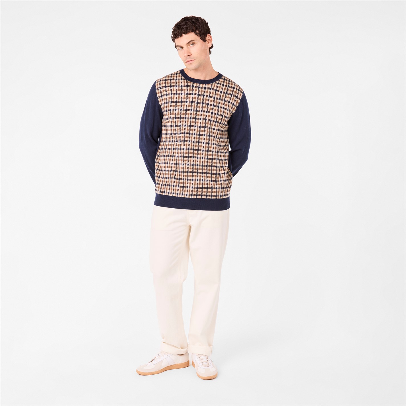 AQUASCUTUM | Men's Knitted Crew Neck Jumper | Men | Check | Flannels