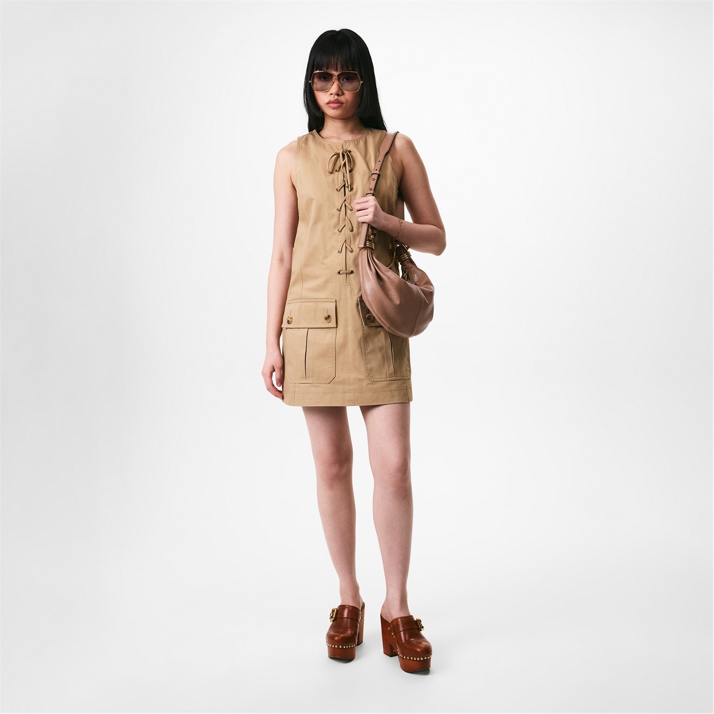 CHLOE | Lace-Up Mini Dress | Women | Argil Brown | Flannels