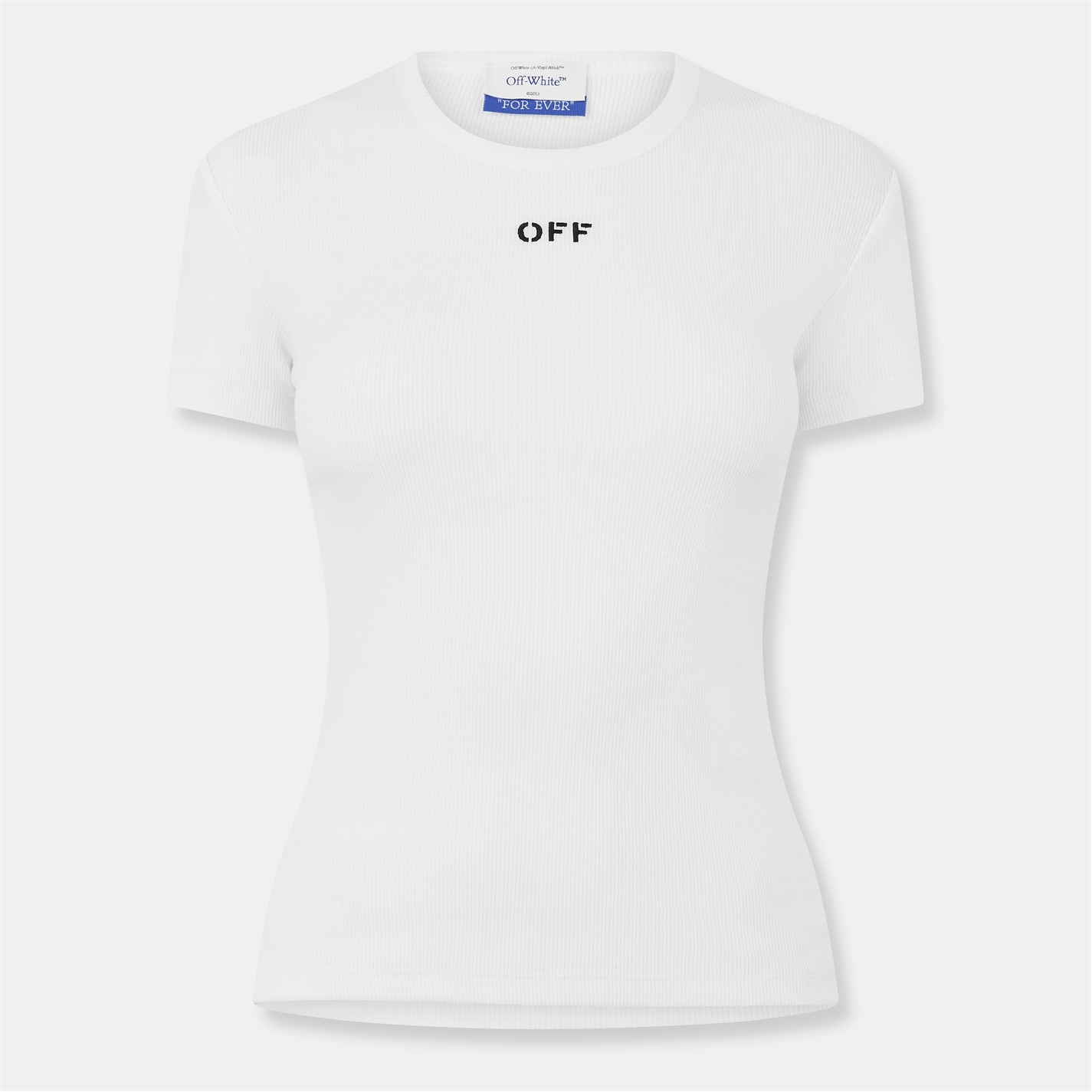 OFF WHITE | Women's Stamp Ribbed Cropped Baby Tee | Women | White/Black ...