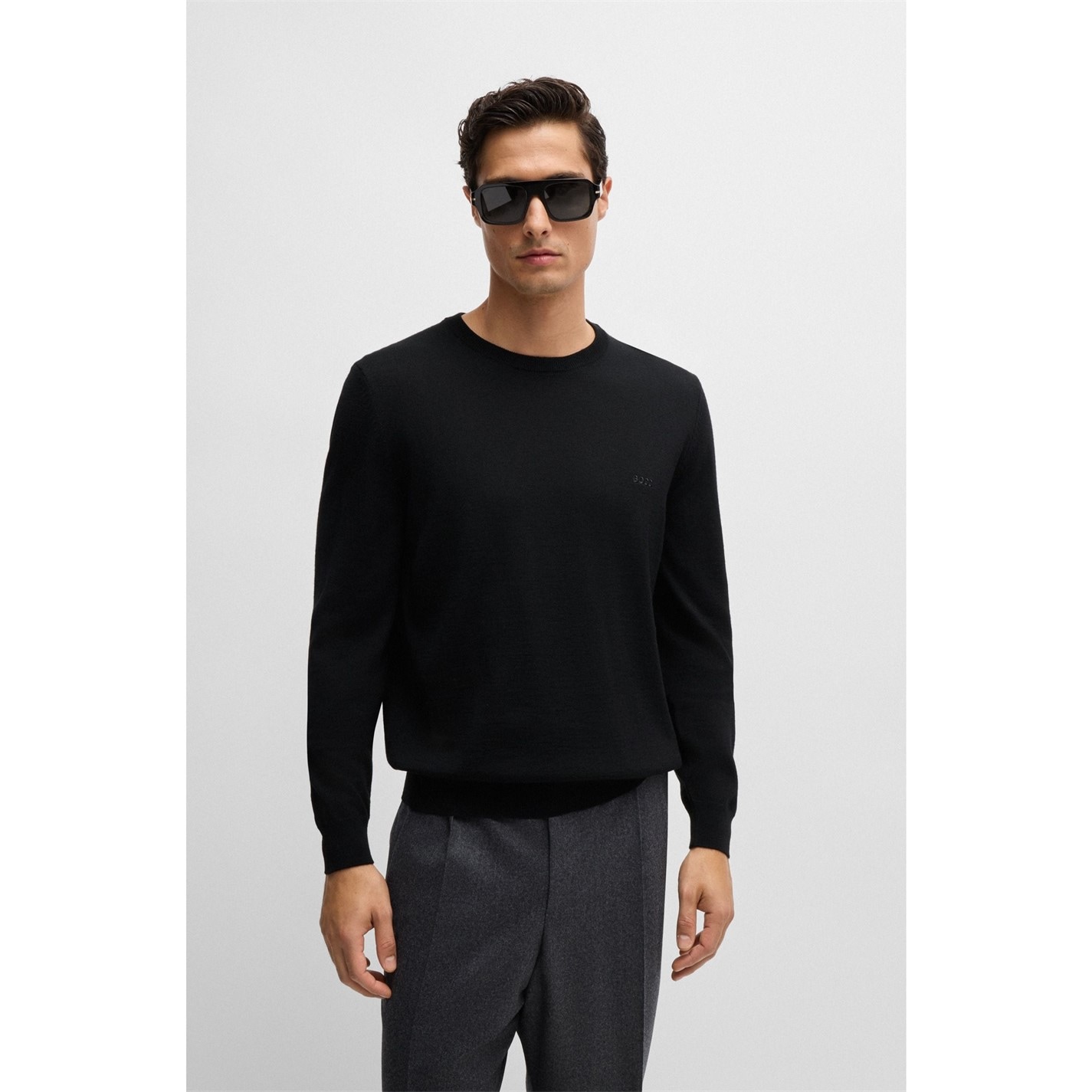 Boss | Men's Botto Black Knitted Crew Neck Jumper | Men | Crew Neck ...