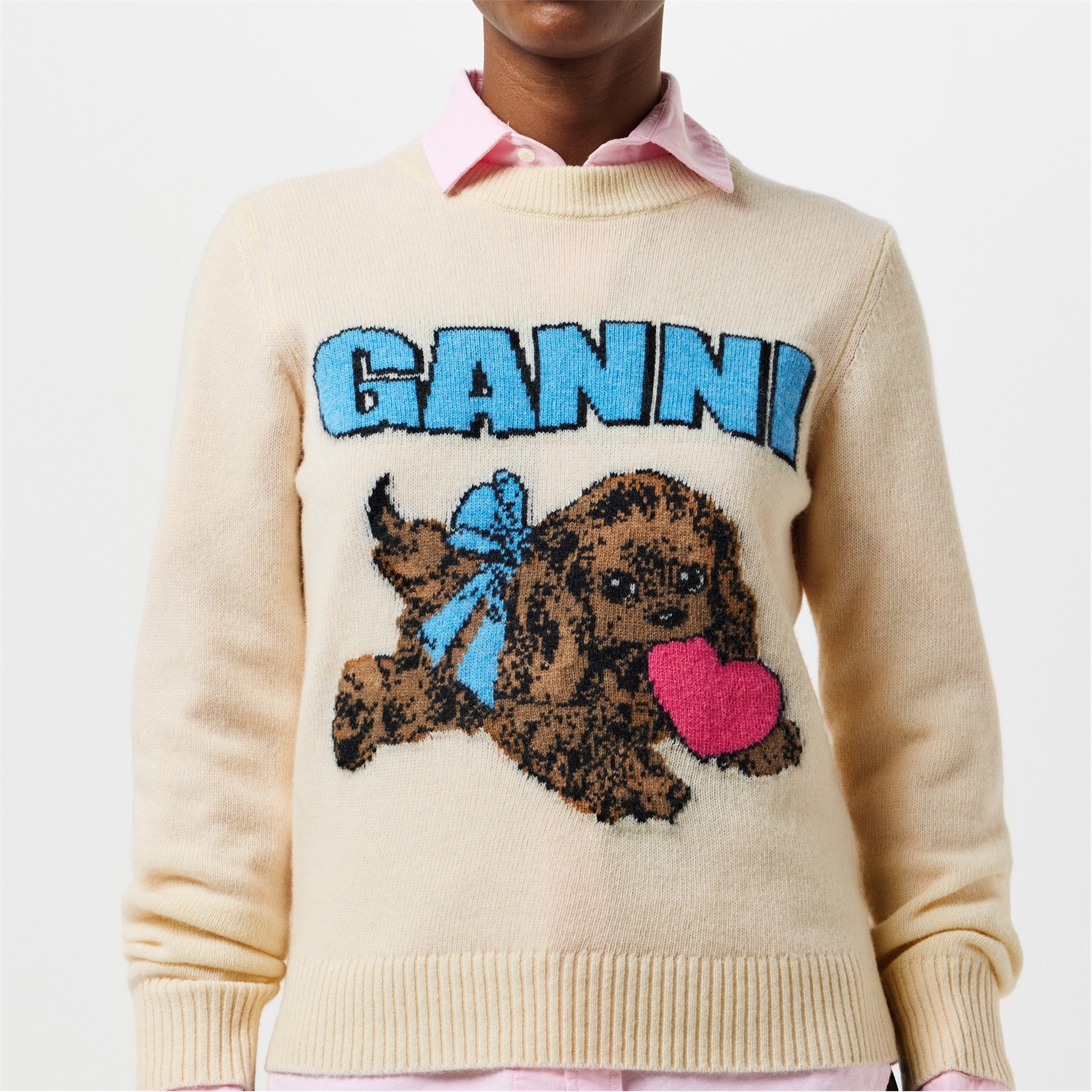 GANNI | Women's Puppy Crew Neck Jumper | Women | Egret | Flannels