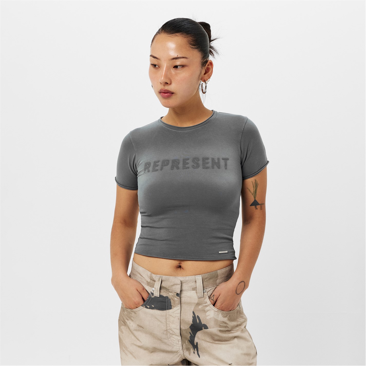 REPRESENT | Women's Cropped Fitted Baby Tee | Women | Grey | Flannels