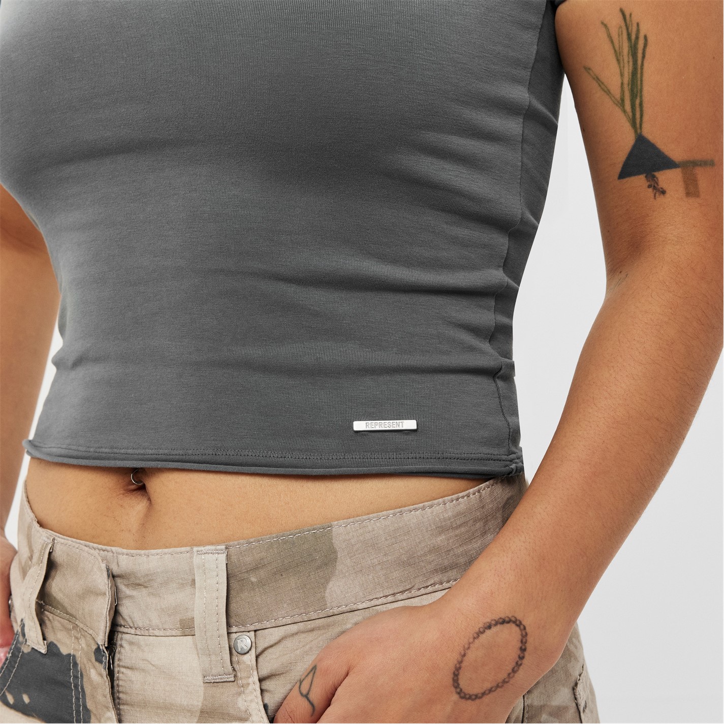REPRESENT | Women's Cropped Fitted Baby Tee | Women | Grey | Flannels