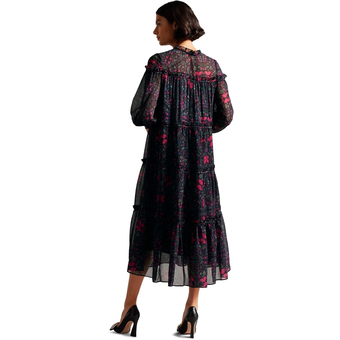 Ted Baker | Ellyah Ruffle Midi Dress | Women | Black | Flannels