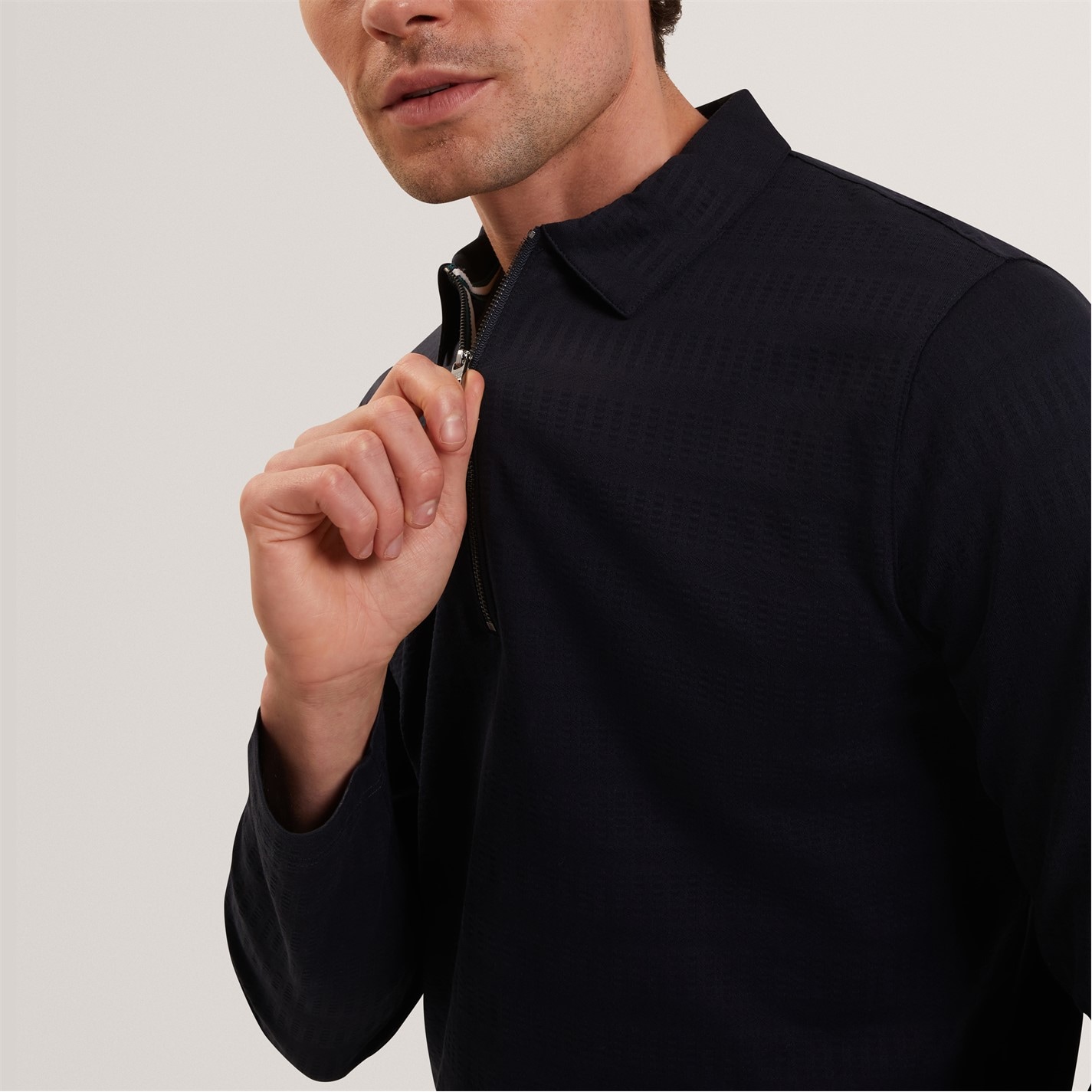 Ted Baker | Ted LS Text StrpHZip Sn62 | Men | Navy | Flannels