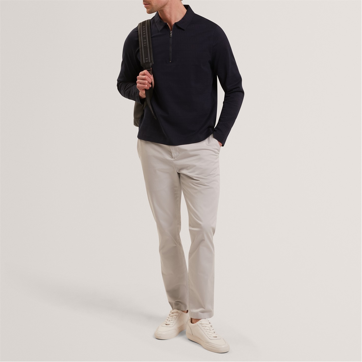 Ted Baker | Ted LS Text StrpHZip Sn62 | Men | Navy | Flannels