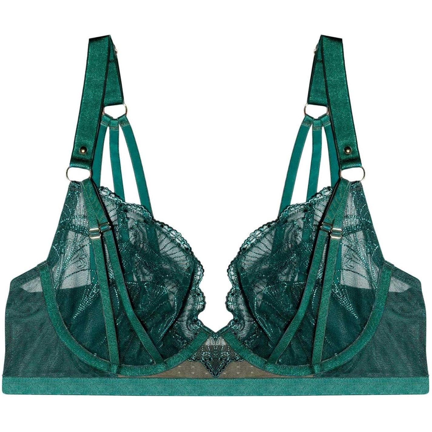 Wolf and Whistle | Pippa Forest Green Deco Embroidered Plunge Bra ...