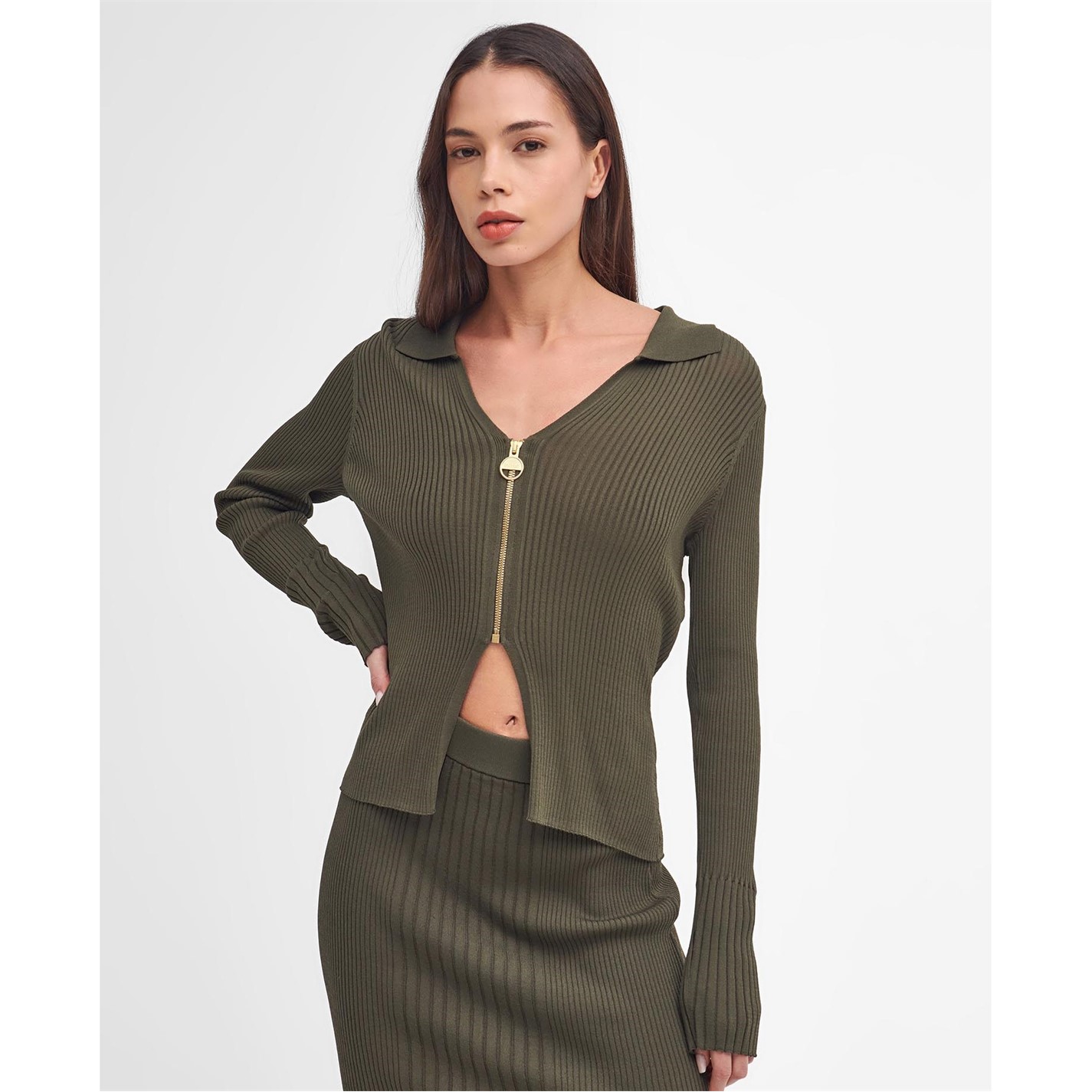 Barbour International | Mondale Zip-Up Cardigan | Women | Empire Green ...