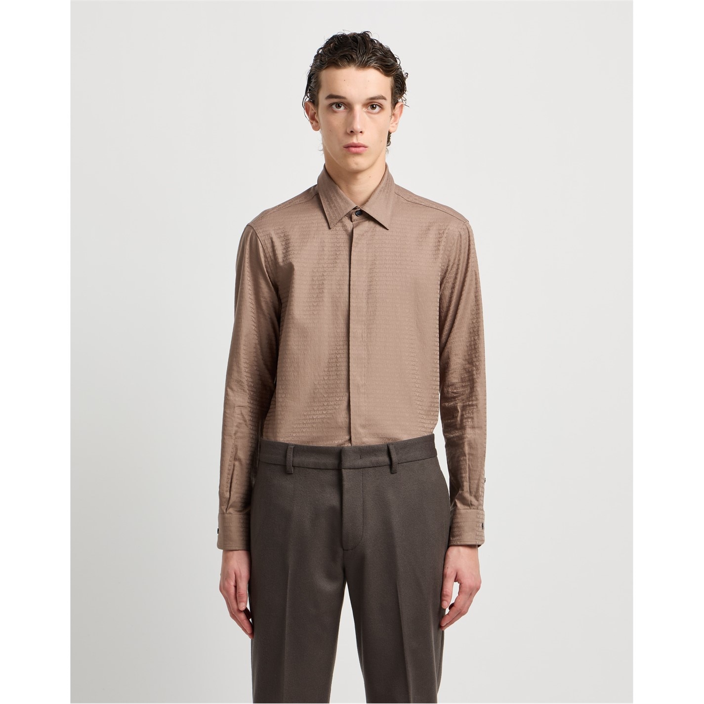EMPORIO ARMANI | Men's Long Sleeve Patterned Shirt | Men | Walnut F6133 ...