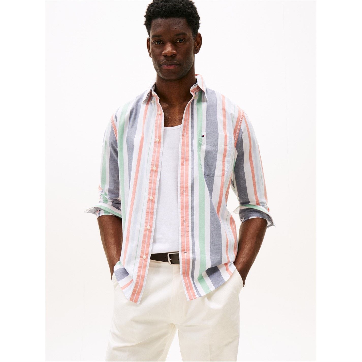 Tommy Hilfiger | Men's Regatta Stripe Long Sleeve Shirt | Men | Orange ...