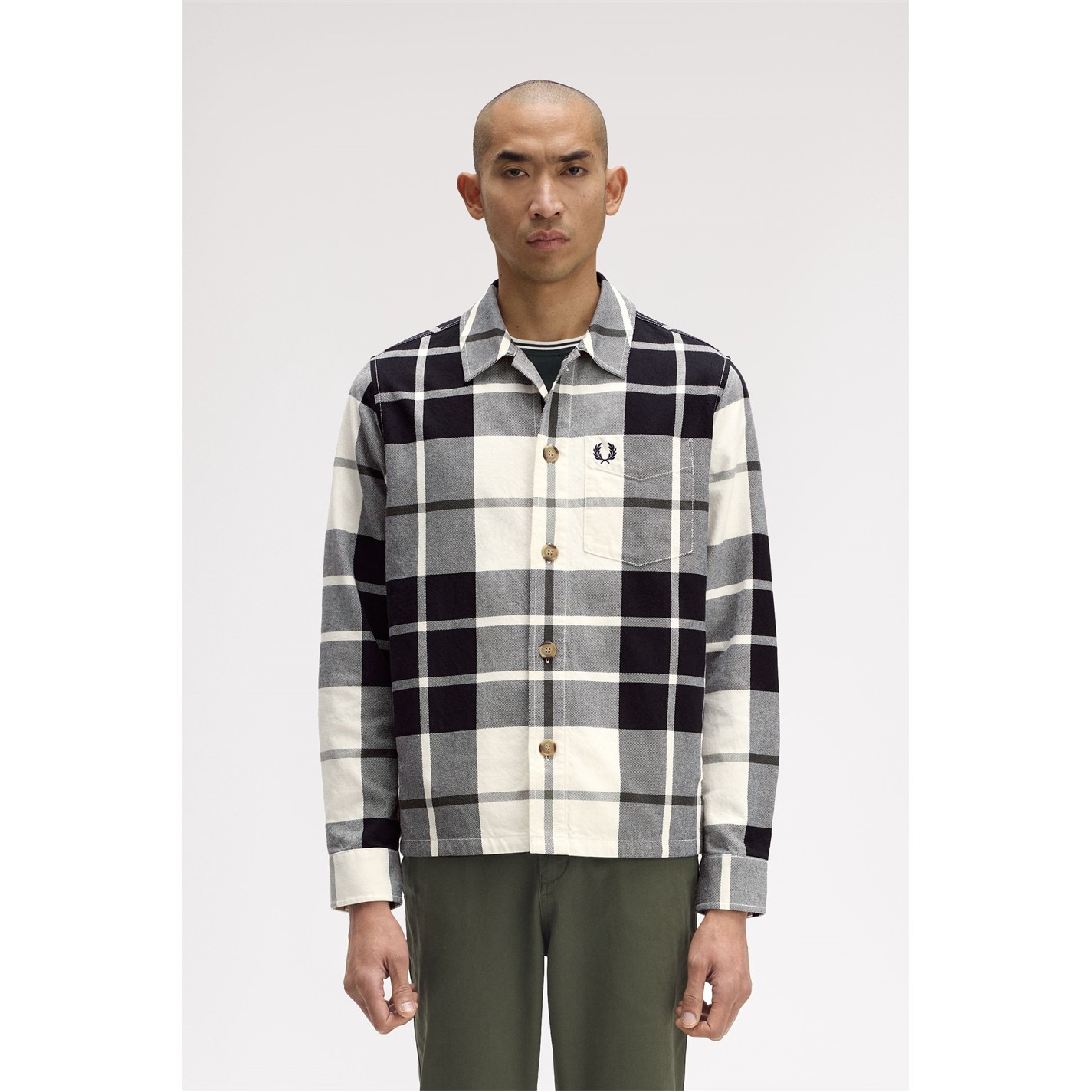 Fred Perry | Men's Tartan Twill Overshirt | Men | Ecru 560 | Flannels