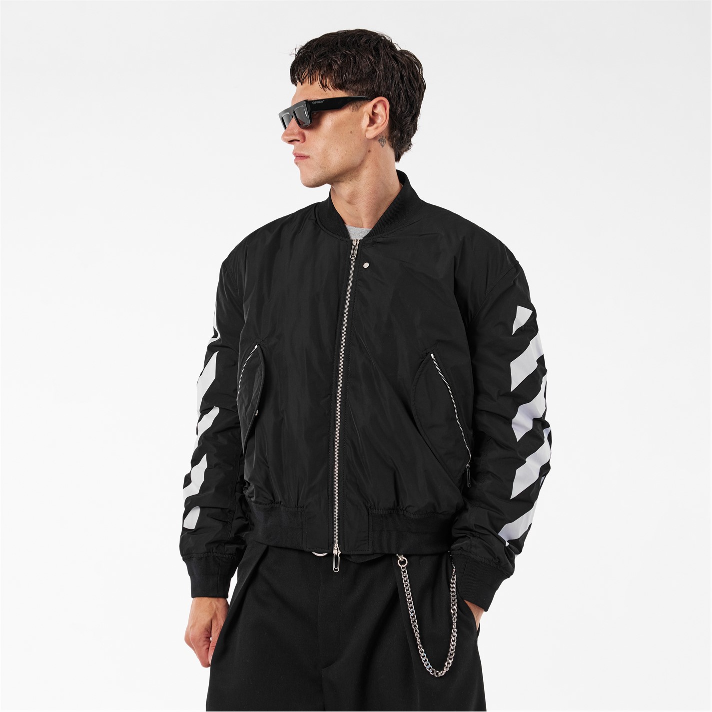 OFF WHITE | Men's - Ribbed Athletic Bomber Jacket | Men | Black/White ...