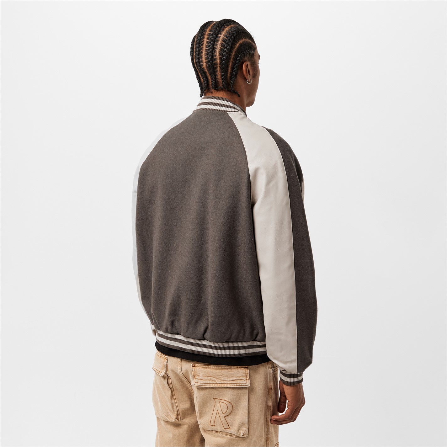 REPRESENT | Men's Metal Snap Button Varsity Jacket | Men | Stone | Flannels
