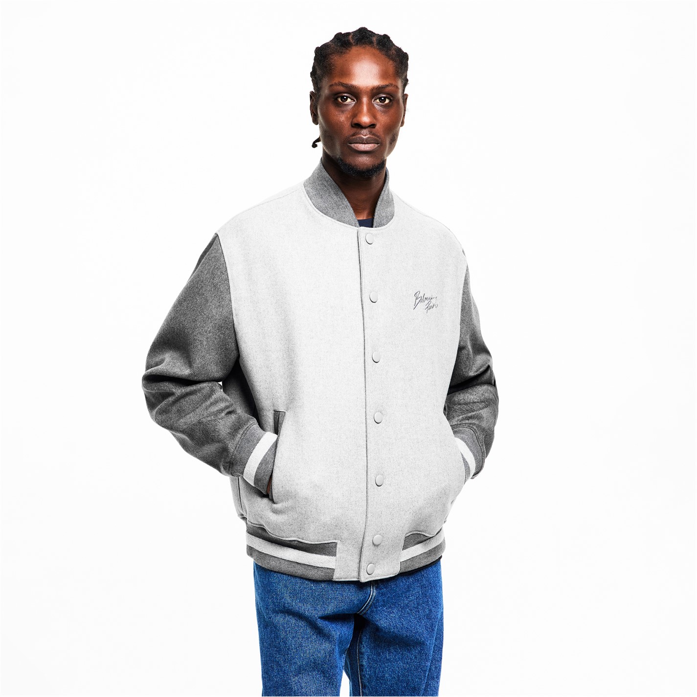BALMAIN | Men's Signature Varsity Jacket | Men | Grey | Flannels