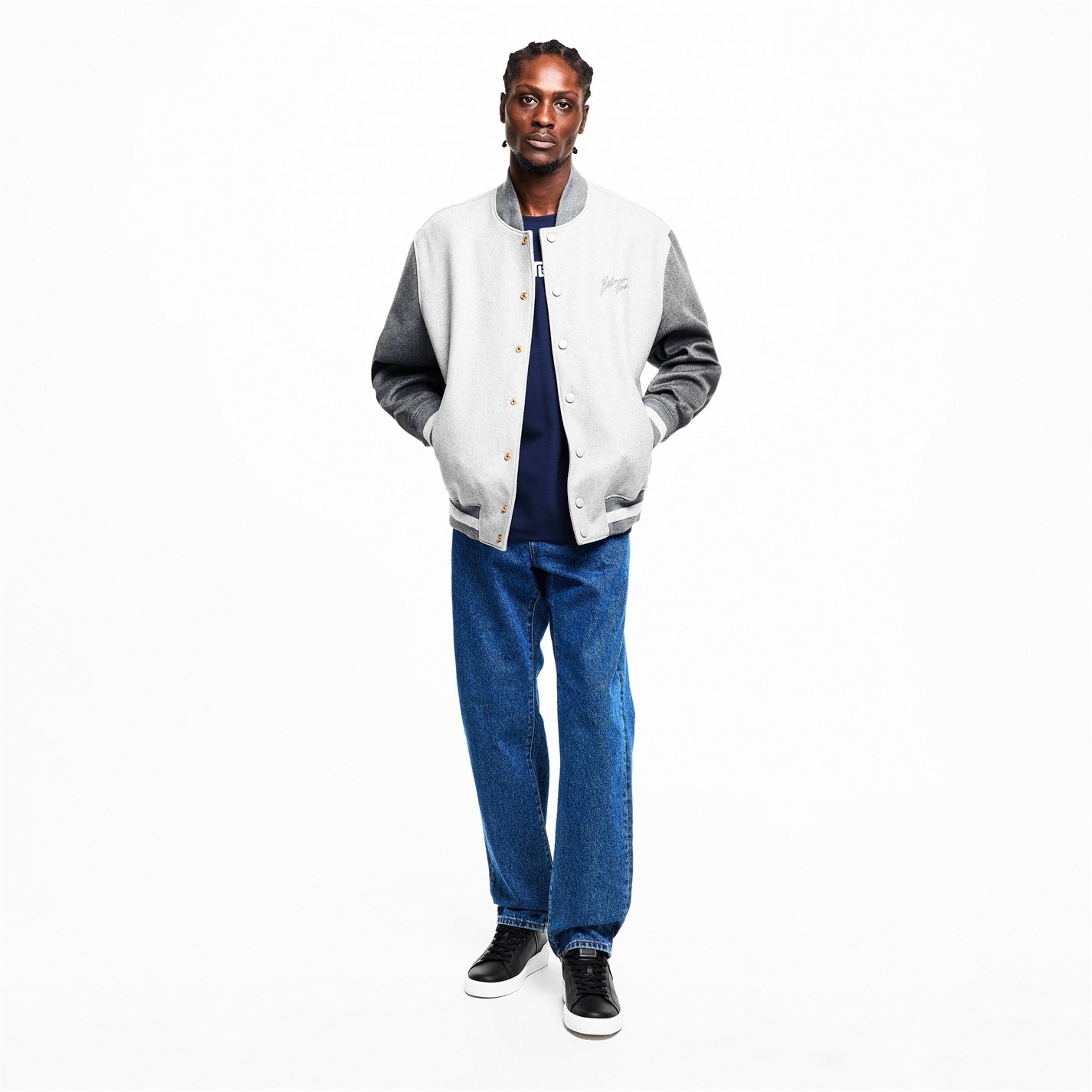 BALMAIN | Men's Signature Varsity Jacket | Men | Grey | Flannels