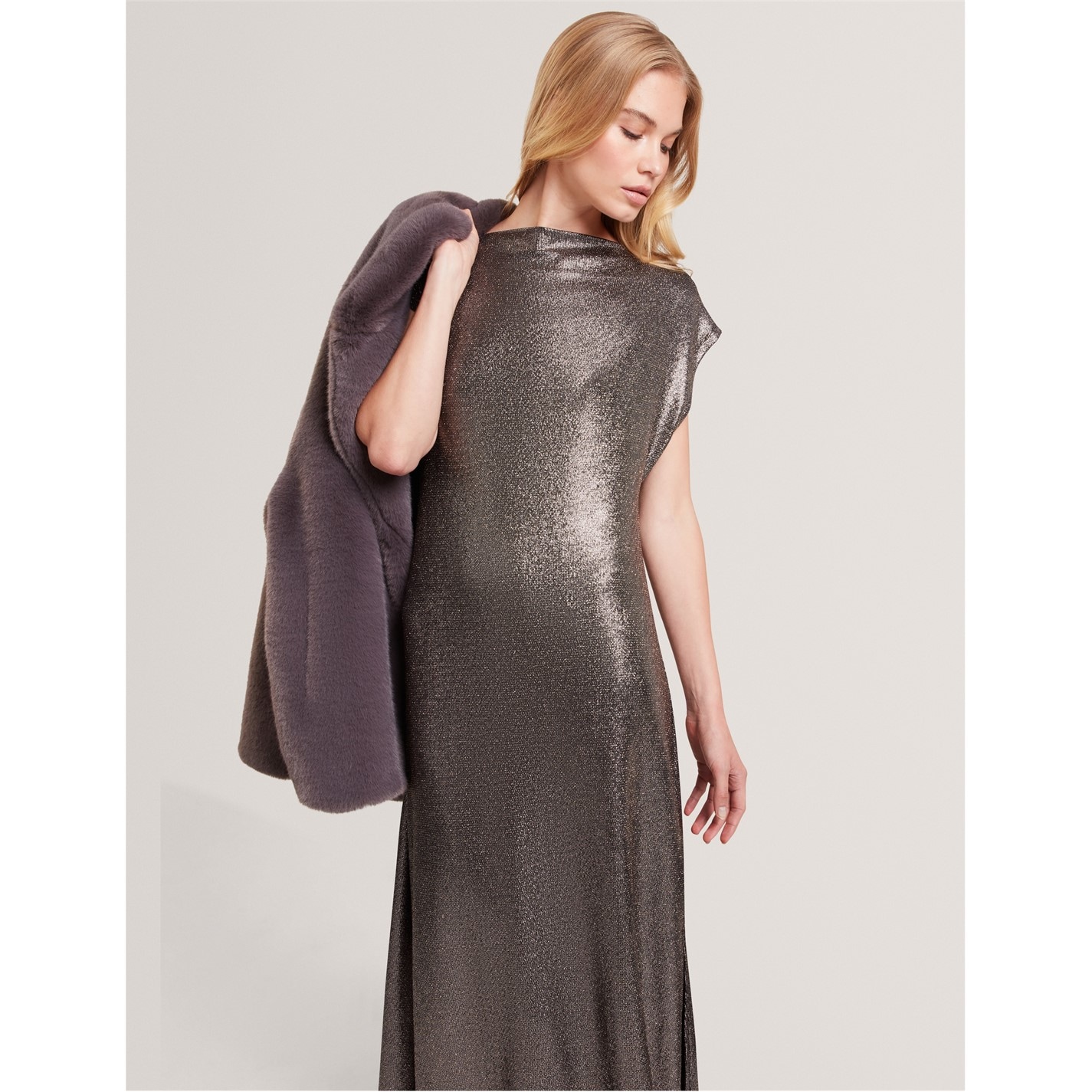 Ted Baker | Women's Metallic Bodycon Dress | Women | Charcoal | Flannels