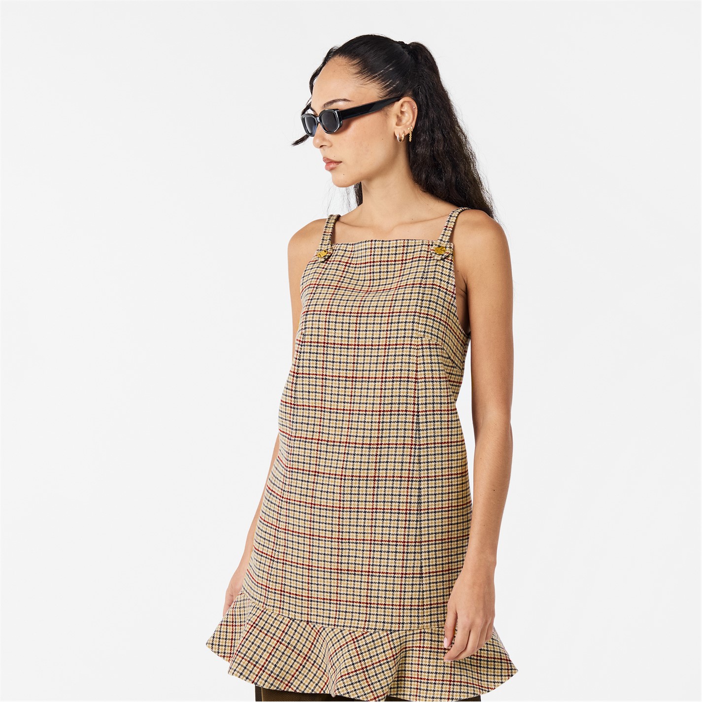GANNI | Women's Check Mini Pinafore Dress | Women | Tigers Eye | Flannels