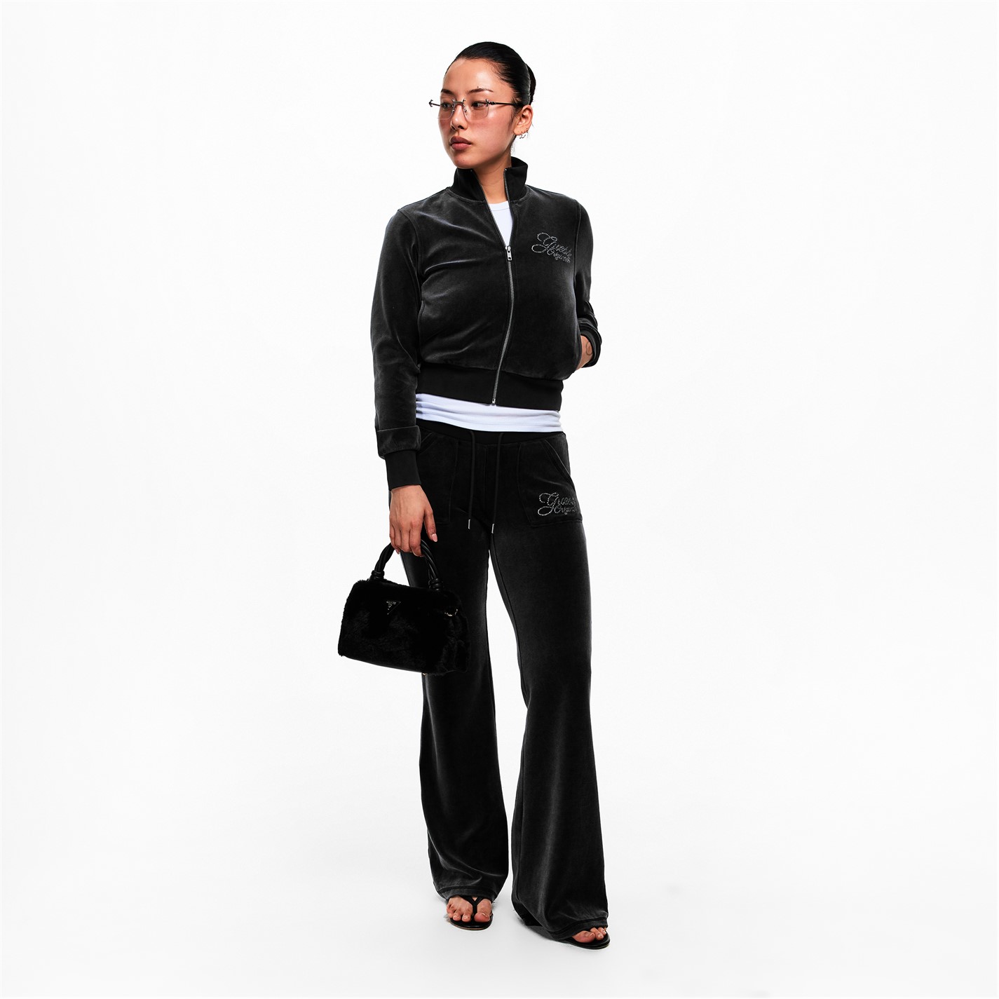 Guess | Women's Vel TrackFlare Velour Tracksuits | Women | Jet Black ...