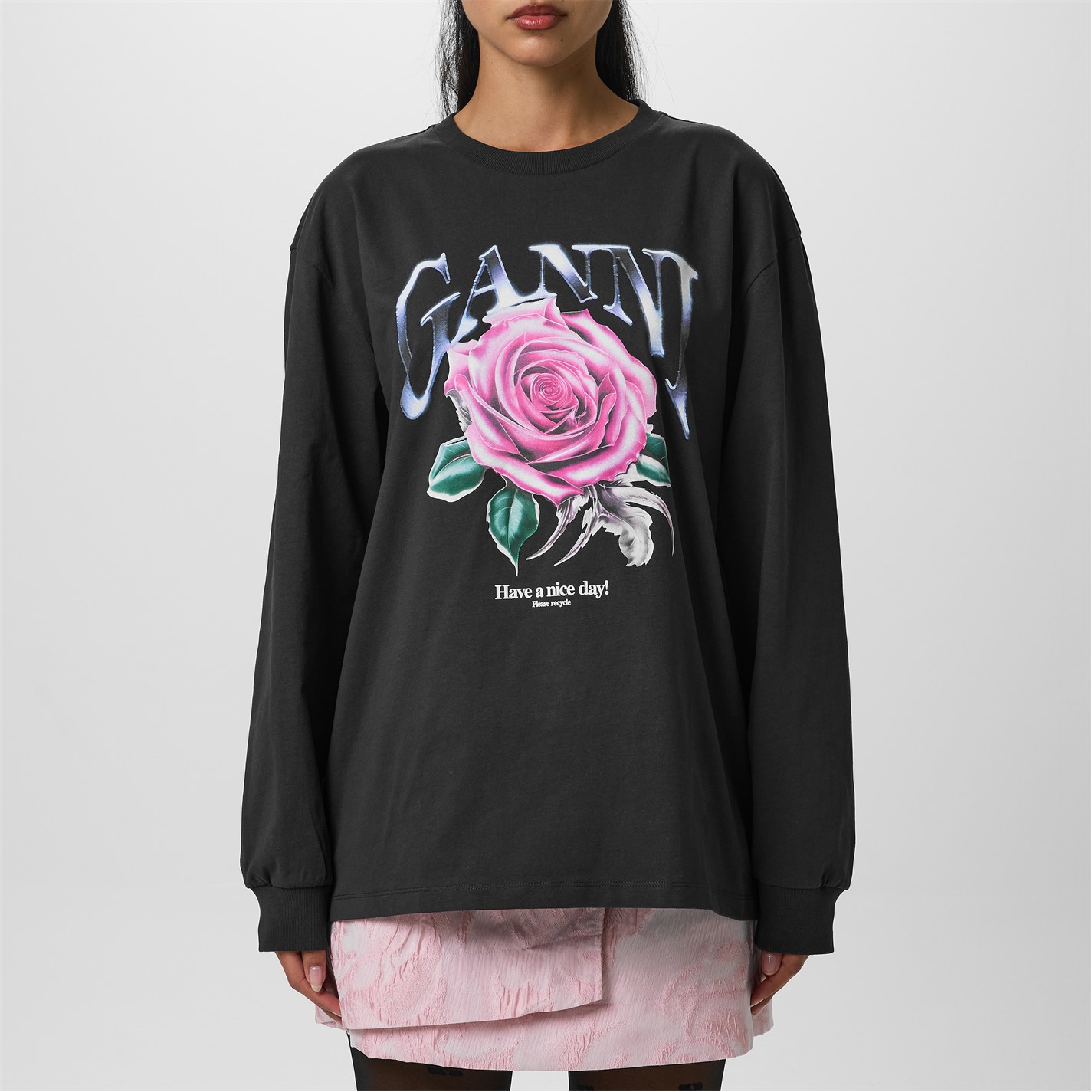 GANNI | Rose Print Crew Long-Sleeve T-Shirt | Women | Phantom | Flannels
