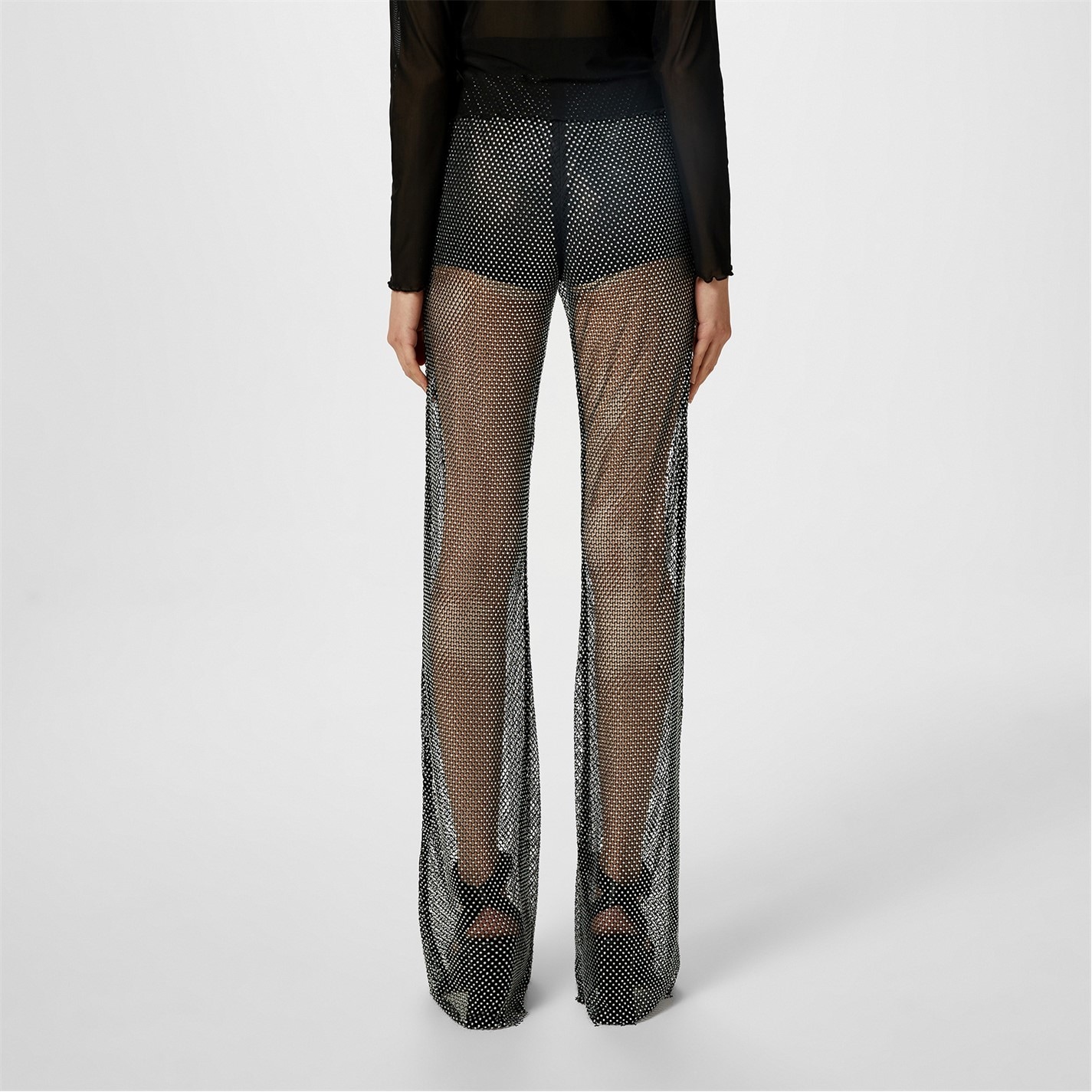 HUGO | X Bella Poarch Slim-Fit Glitter-Mesh Trousers | Women | Black ...