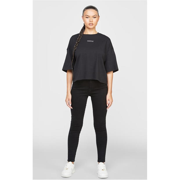 SikSilk | Branded Cropped T-Shirt | Women | Black | Flannels